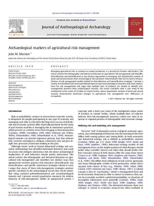 (PDF) Archaeological markers of agricultural risk management