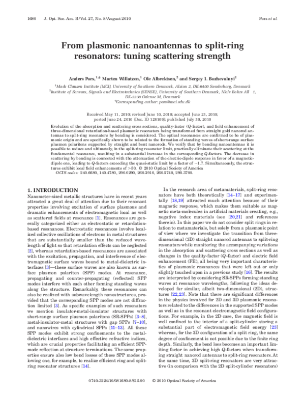 (PDF) From plasmonic nanoantennas to split-ring resonators: tuning scattering strength