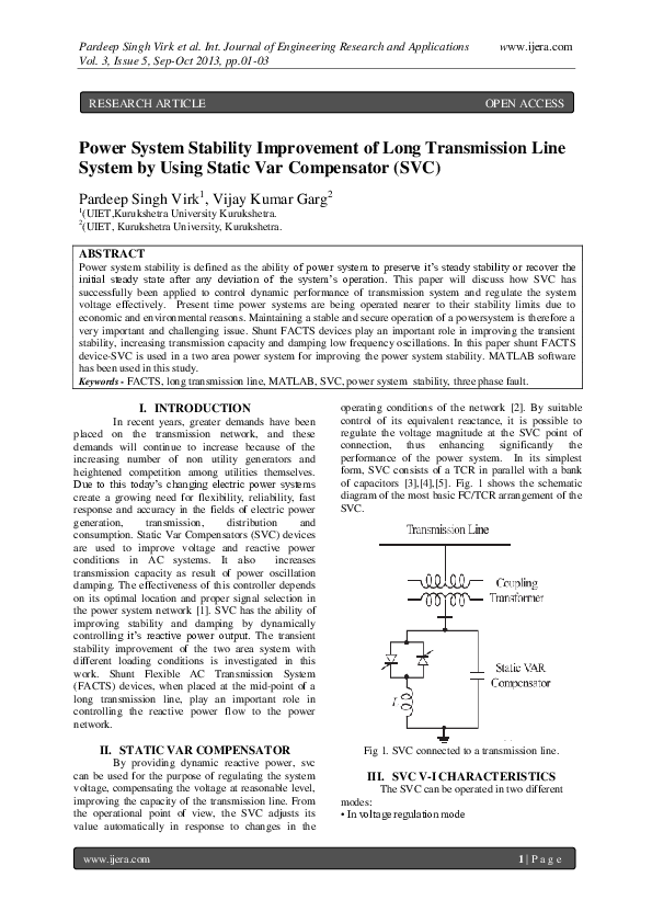 (PDF) Power System Stability Improvement of Long Transmission Line System by Using Static Var ...