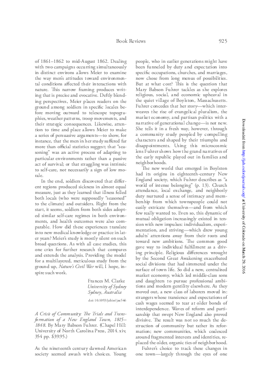 (PDF) Review of Mary Babson Fuhrer, A Crisis of Community: The Trials ...
