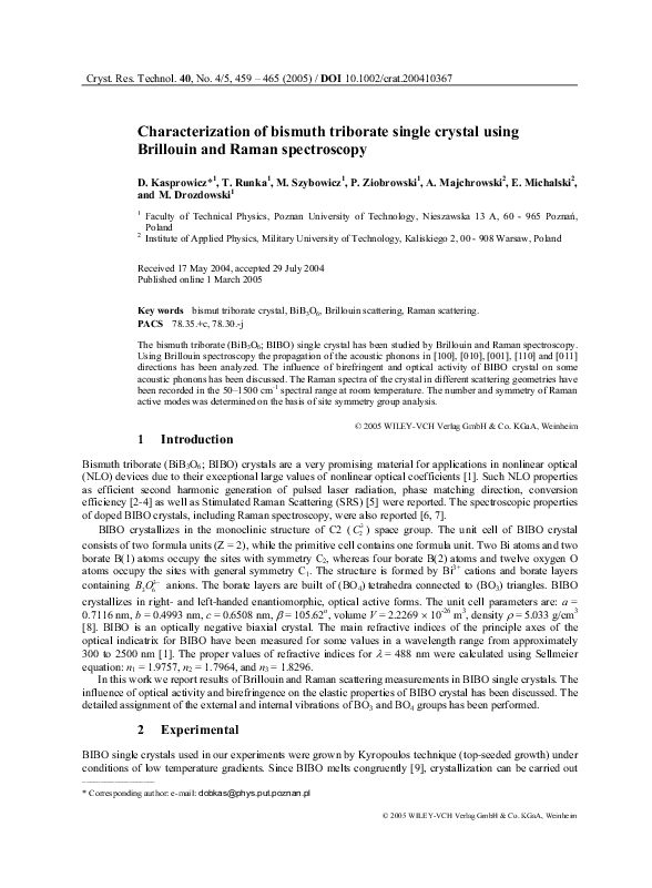 (PDF) Characterization of bismuth triborate single crystal using ...