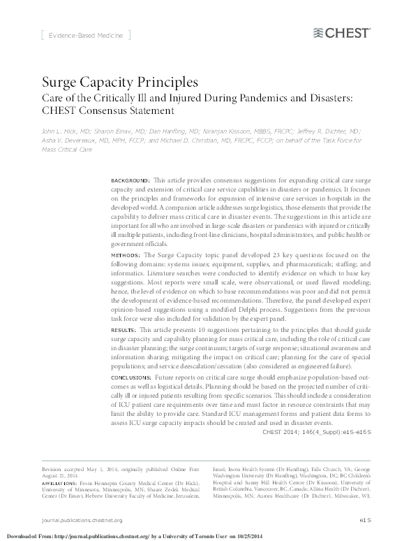 (PDF) Surge capacity principles: care of the critically ill and injured ...