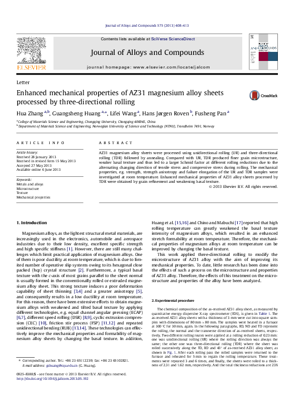 (PDF) TDR Improves AZ31 Magnesium Alloy Strength