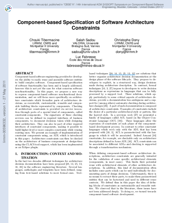 (PDF) Component-based specification of software architecture constraints