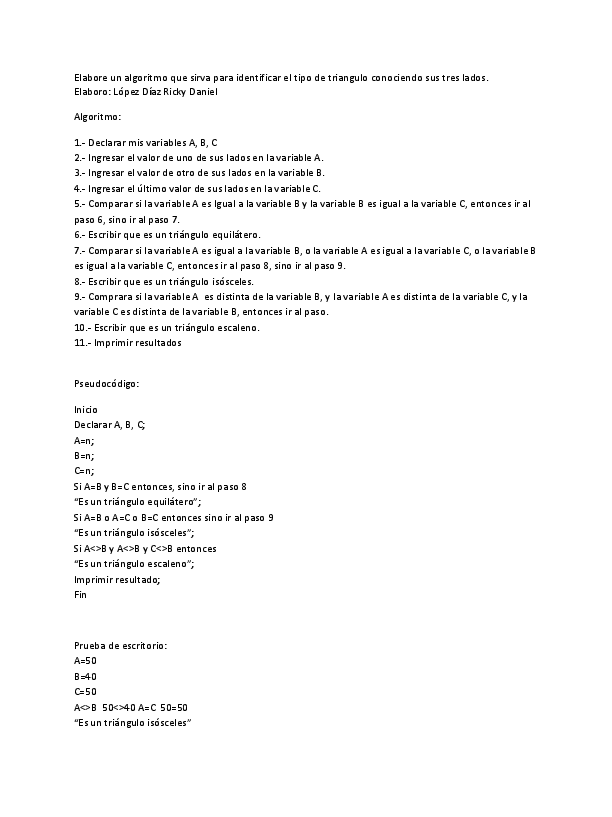 (PDF) Algoritmo que sirva para identificar el tipo de triangulo