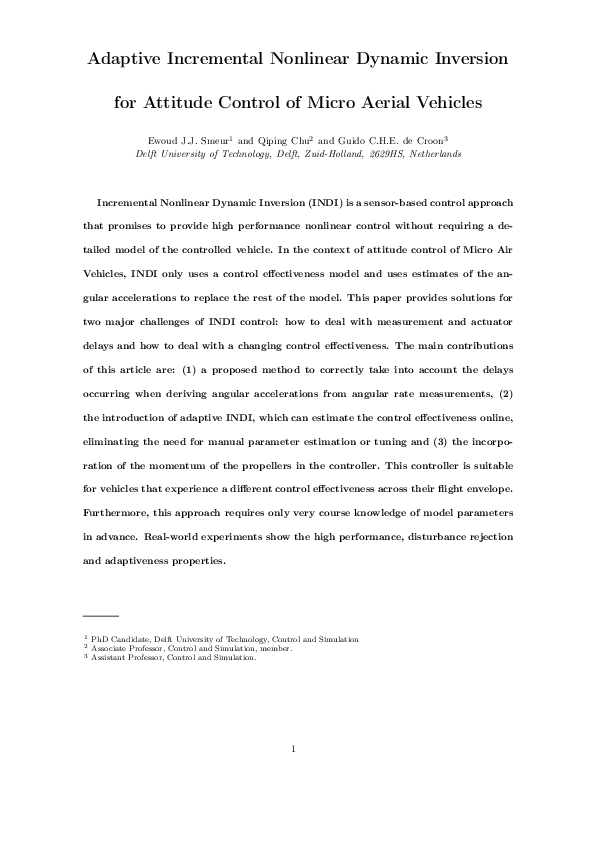 Adaptive Incremental Nonlinear Dynamic Inversion for Attitude Control ...