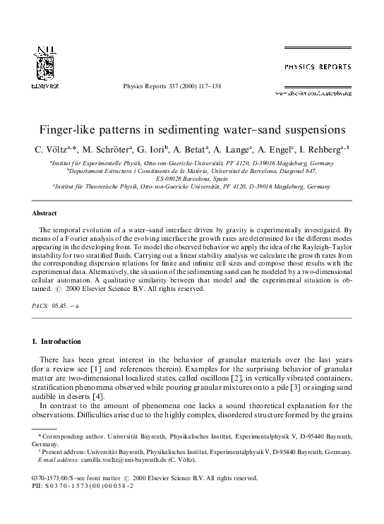 (PDF) Finger-like patterns in sedimenting water–sand suspensions