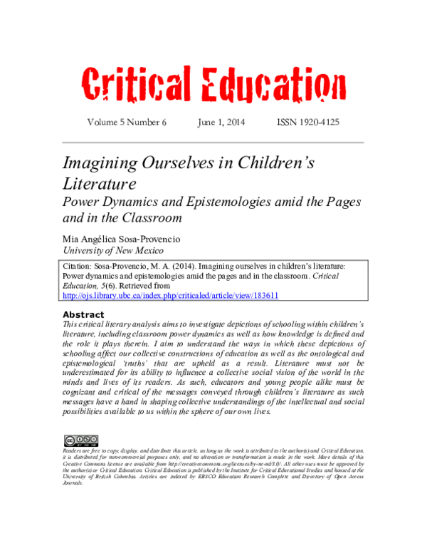 (PDF) Critical Education Imagining Ourselves in Children's Literature ...