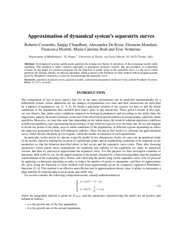 (PDF) Approximation of Dynamical System’s Separatrix Curves | Maria ...