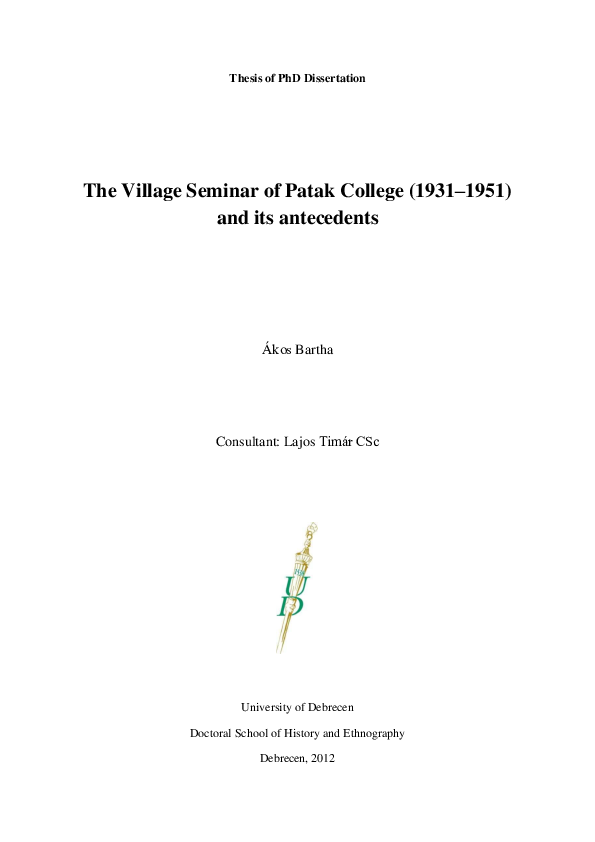 (PDF) Thesis of PhD Dissertation The Village Seminar of Patak College ...