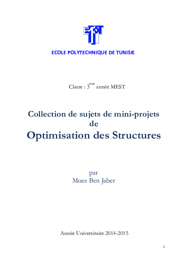 (PDF) Sujets de mini-projets d'optimisation des structures