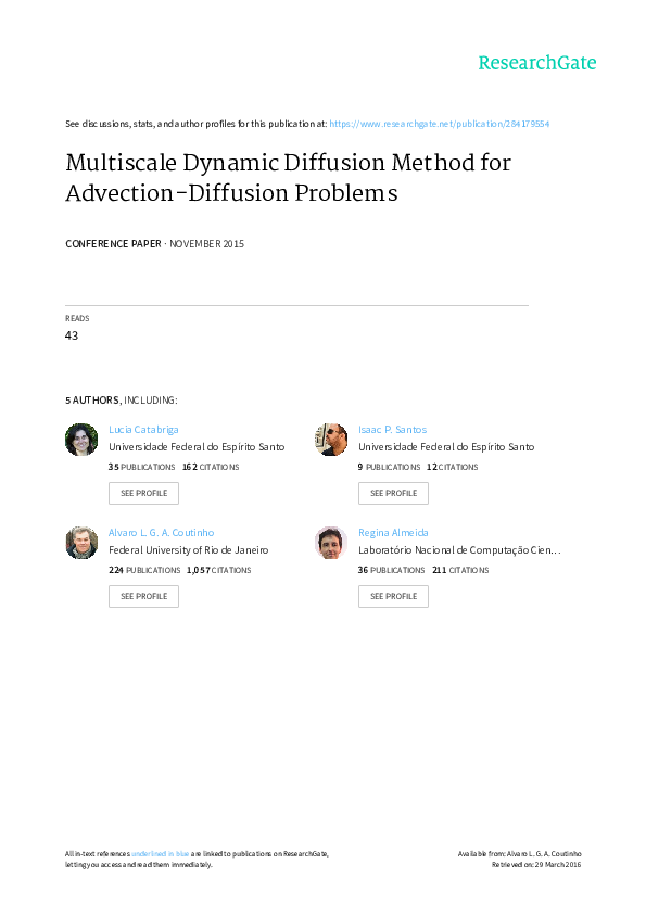 (PDF) Multiscale Dynamic Diffusion Method for Advection-Diffusion Problems 35 PUBLICATIONS 162 ...