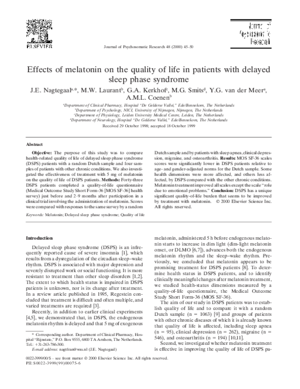 (PDF) Effects of melatonin on the quality of life in patients with ...