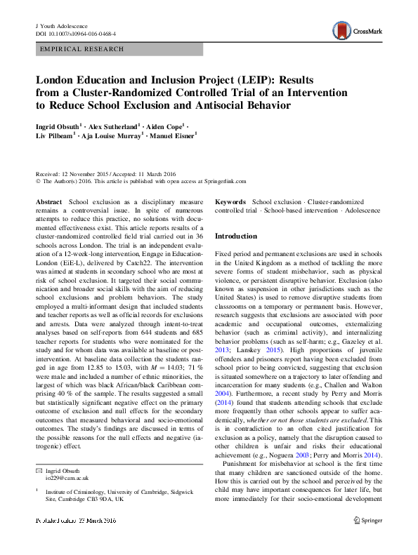 (PDF) London Education and Inclusion Project (LEIP): Results from a ...