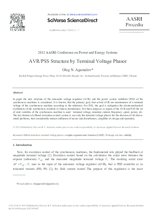 Pdf Avrpss Structure By Terminal Voltage Phasor