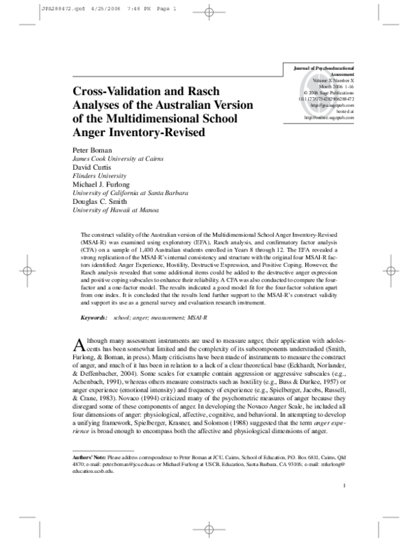 (PDF) Cross-Validation and Rasch Analyses of the Australian Version of ...