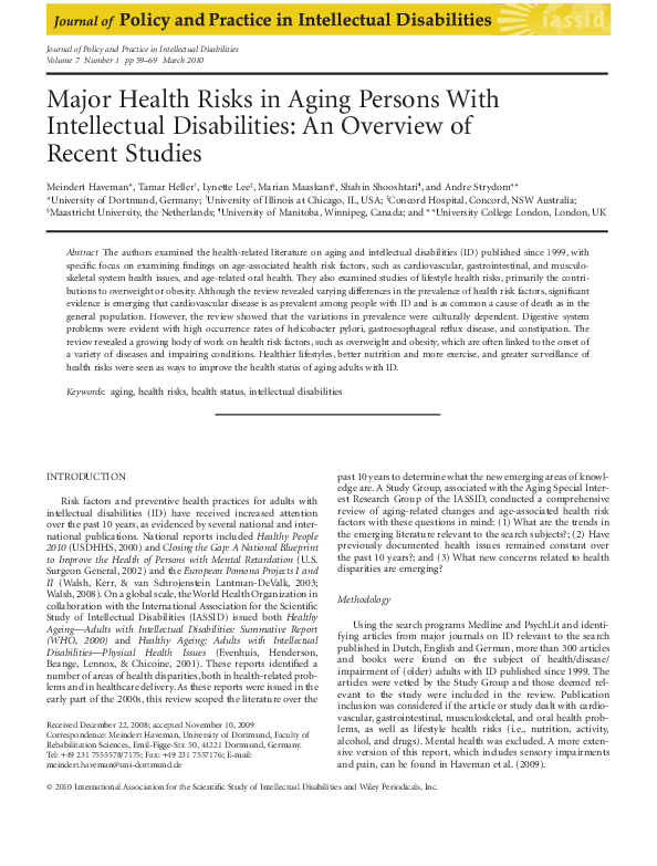 (PDF) Major Health Risks in Aging Persons With Intellectual ...