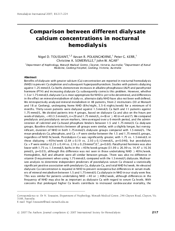 (PDF) Comparison between different dialysate calcium concentrations in ...