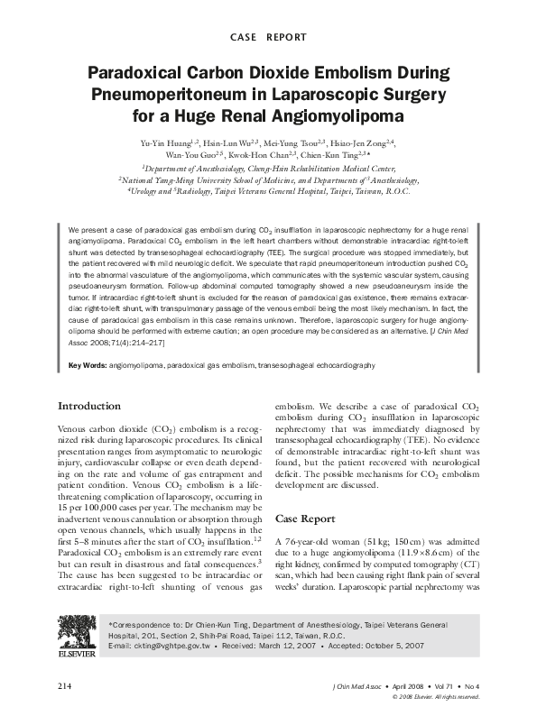 (PDF) Paradoxical Carbon Dioxide Embolism During Pneumoperitoneum in ...