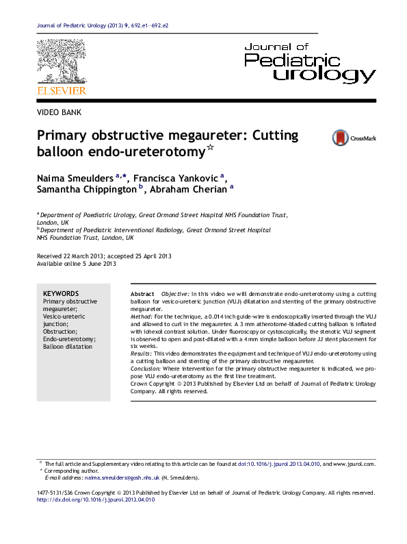 (PDF) Primary obstructive megaureter: Cutting balloon endo-ureterotomy