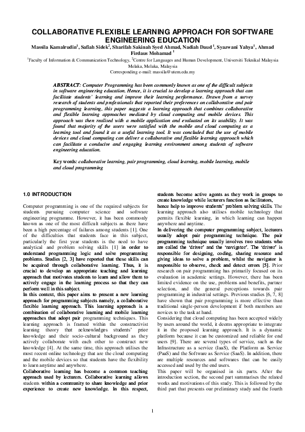 (PDF) COLLABORATIVE FLEXIBLE LEARNING APPROACH FOR SOFTWARE ENGINEERING EDUCATION