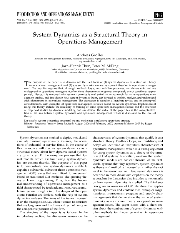 (PDF) PRODUCTION AND OPERATIONS MANAGEMENT System Dynamics as a ...