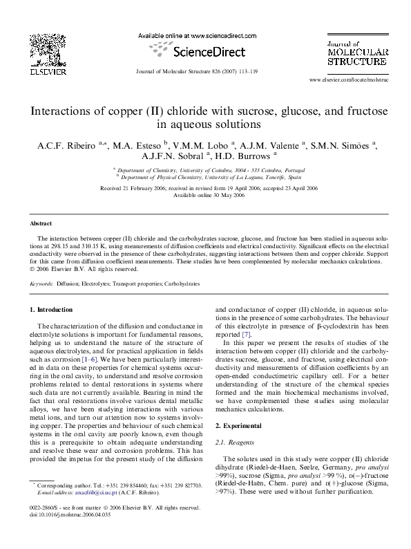 (PDF) Interactions of copper (II) chloride with sucrose, glucose, and ...
