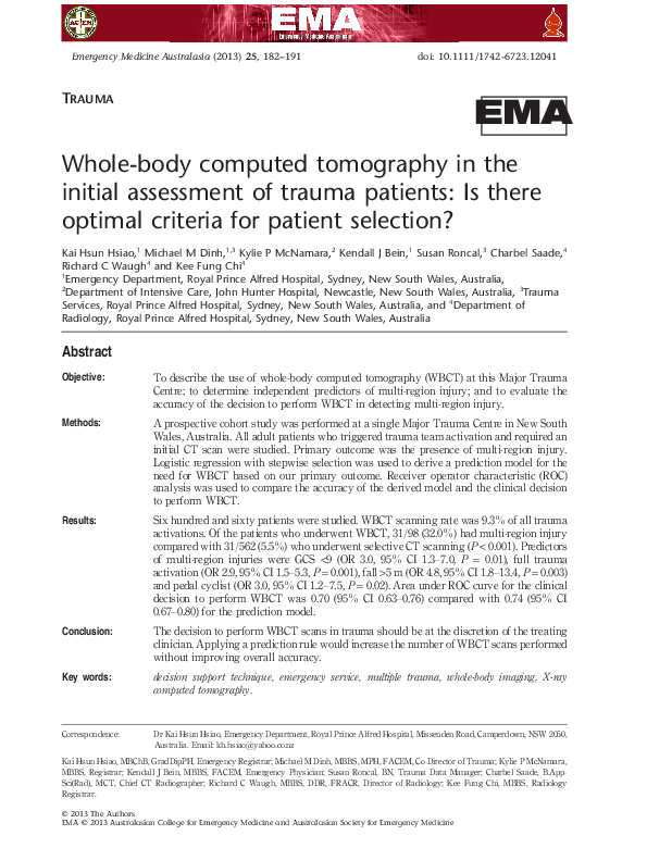 (PDF) Whole-body computed tomography in the initial assessment of ...