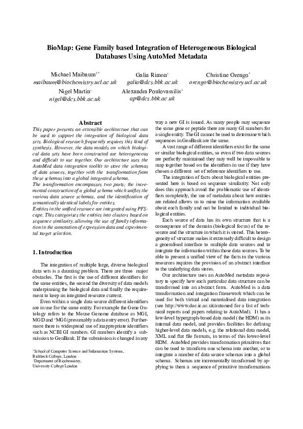 (PDF) BioMap: gene family based integration of heterogeneous biological ...