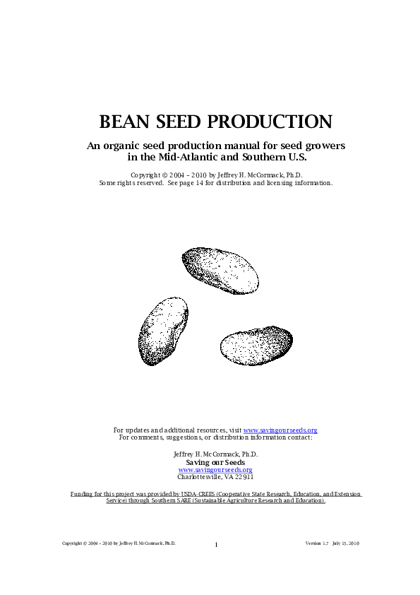 (PDF) BEAN SEED PRODUCTION An organic seed production manual for seed ...