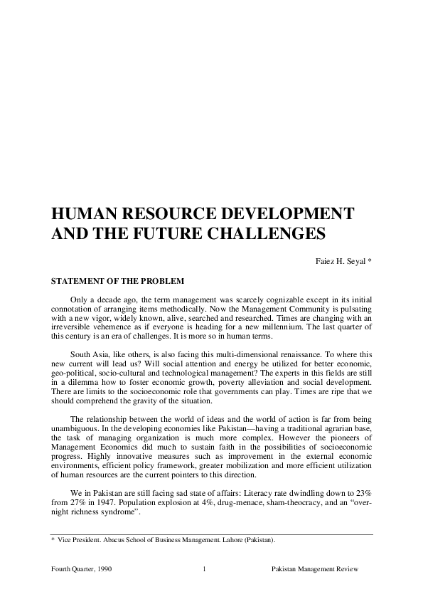 (PDF) HUMAN RESOURCE DEVELOPMENT AND THE FUTURE CHALLENGES