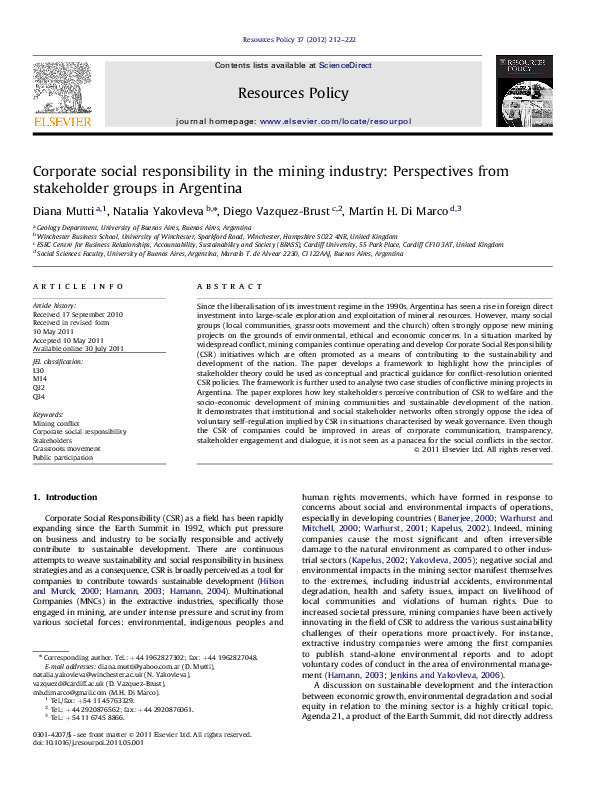 (PDF) Corporate social responsibility in the mining industry ...