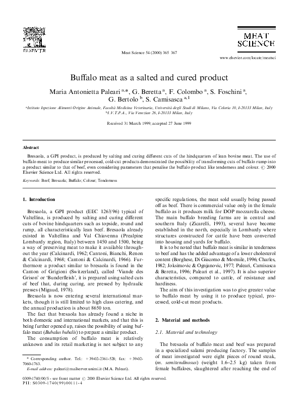 (PDF) Buffalo meat as a salted and cured product