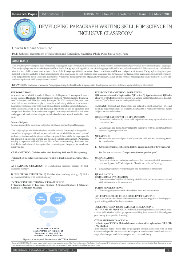 DEVELOPING PARAGRAPH WRITING SKILL FOR SCIENCE IN INCLUSIVE CLASSROOM