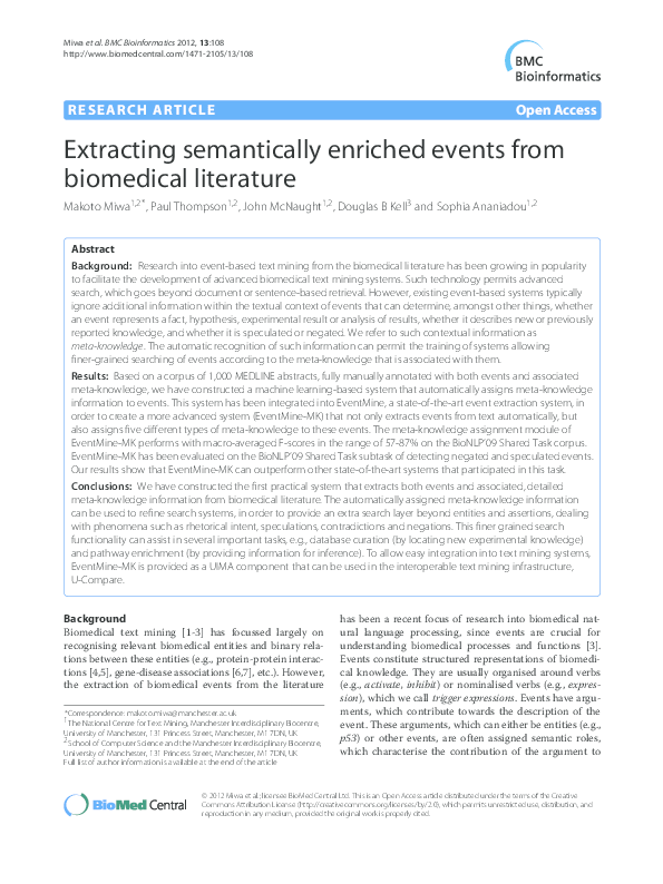 (PDF) Extracting semantically enriched events from biomedical literature