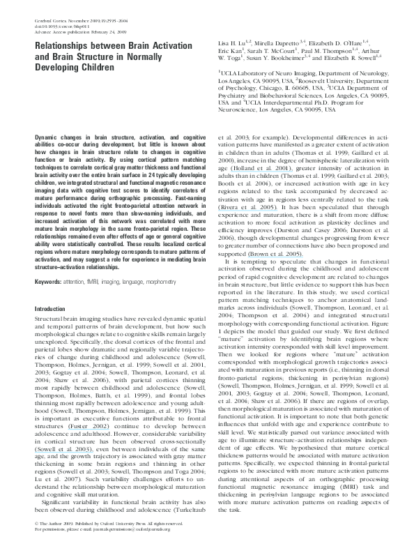 (PDF) Relationships between Brain Activation and Brain Structure in Normally Developing Children ...