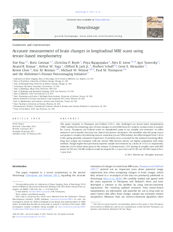(PDF) Accurate measurement of brain changes in longitudinal MRI scans using tensor-based morphometry