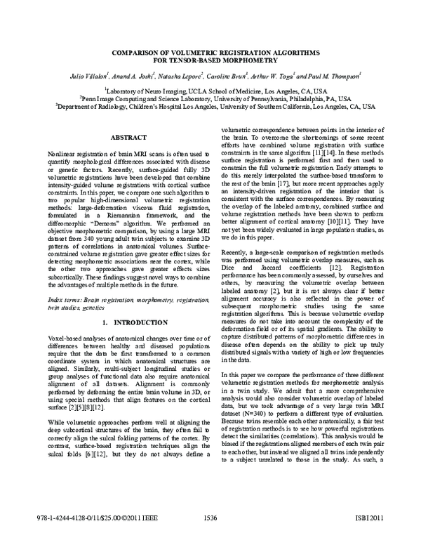(PDF) Comparison of volumetric registration algorithms for tensor-based morphometry