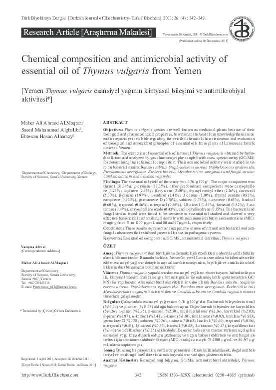 (PDF) Composition chimique et activité antimicrobienne de l'essence de ...