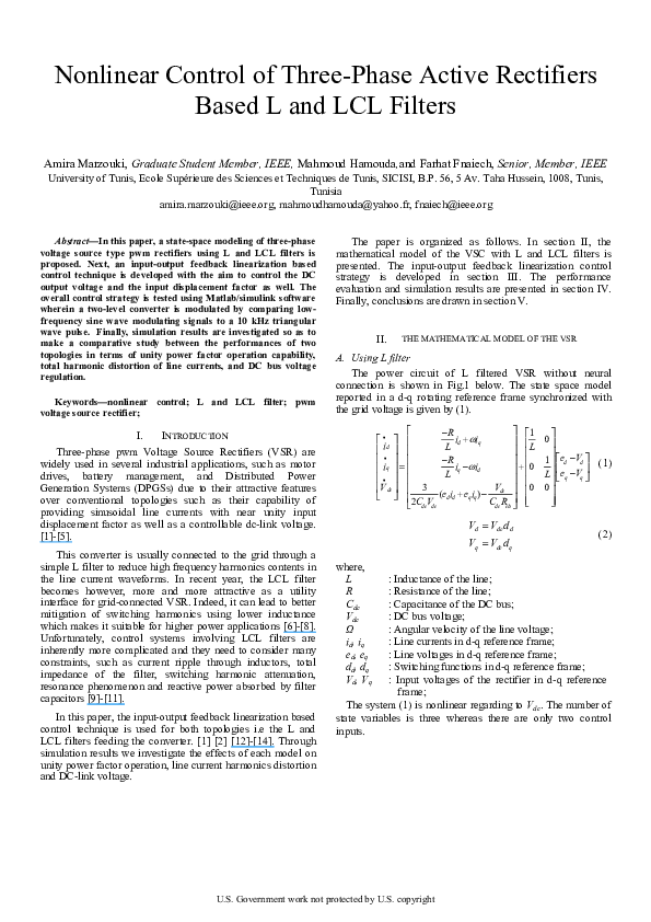 (PDF) Nonlinear control of three-phase active rectifiers based L and LCL filters