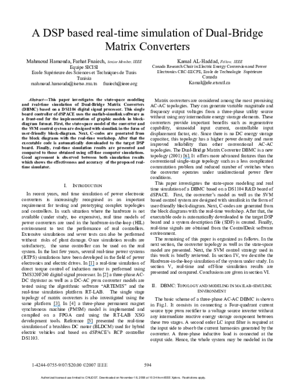 (PDF) A DSP based real-time simulation of Dual-Bridge Matrix Converters