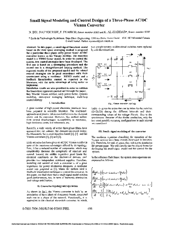 (PDF) Small signal modeling and control design of a three-phase AC/DC Vienna converter