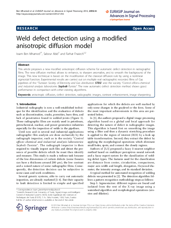 Pdf Weld Defect Detection Using A Modified Anisotropic Diffusion Model