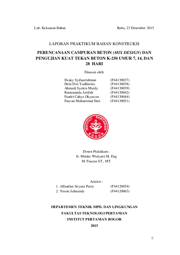 (PDF) PERENCANAAN CAMPURAN BETON (MIX DESIGN) DAN PENGUJIAN KUAT TEKAN ...
