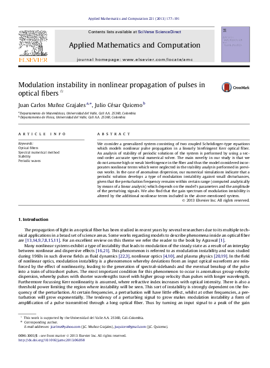 (PDF) Modulation instability in nonlinear propagation of pulses in optical fibers q