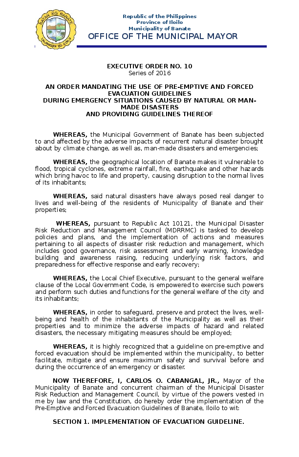 (DOC) EO No. 10 Forced Evac