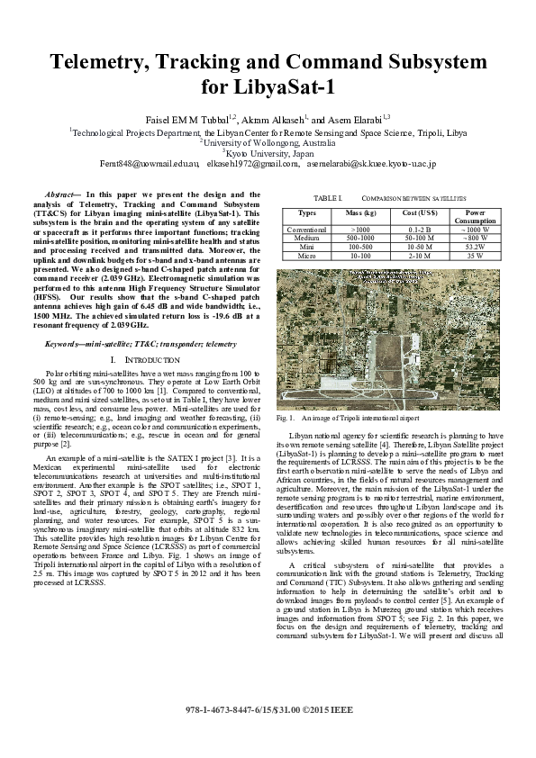 (PDF) Telemetry, Tracking and Command Subsystem for LibyaSat-1