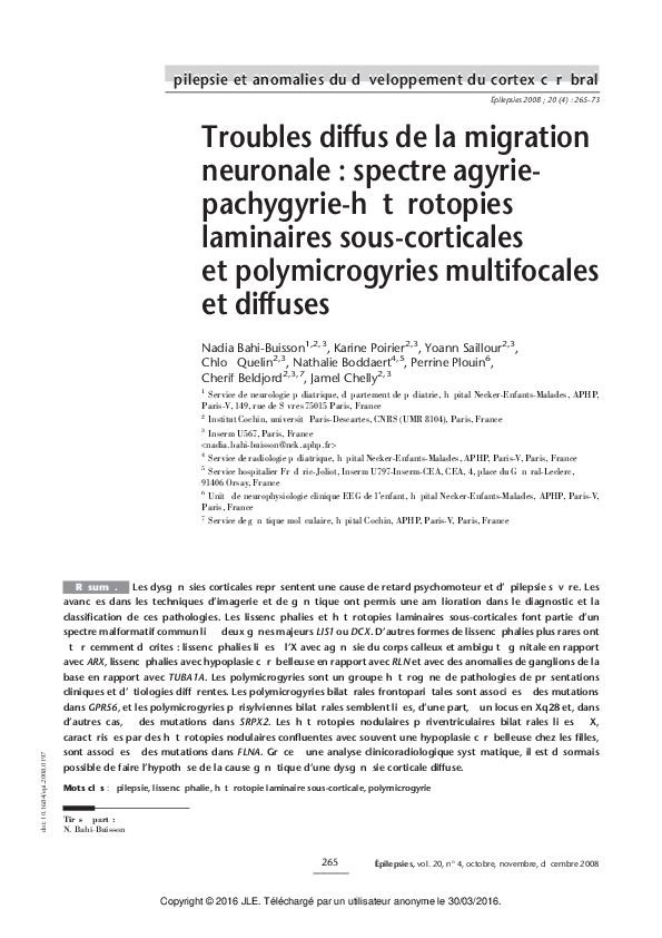 (PDF) Troubles diffus de la migration neuronale: spectre agyrie ...