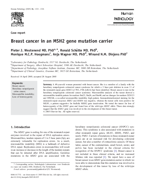 (PDF) Breast cancer in an MSH2 gene mutation carrier