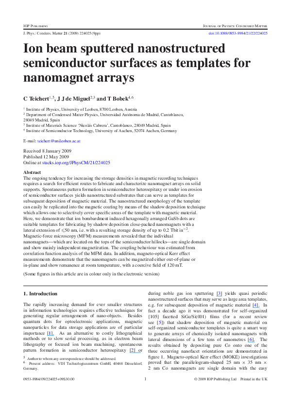 (PDF) Ion beam sputtered nanostructured semiconductor surfaces as ...